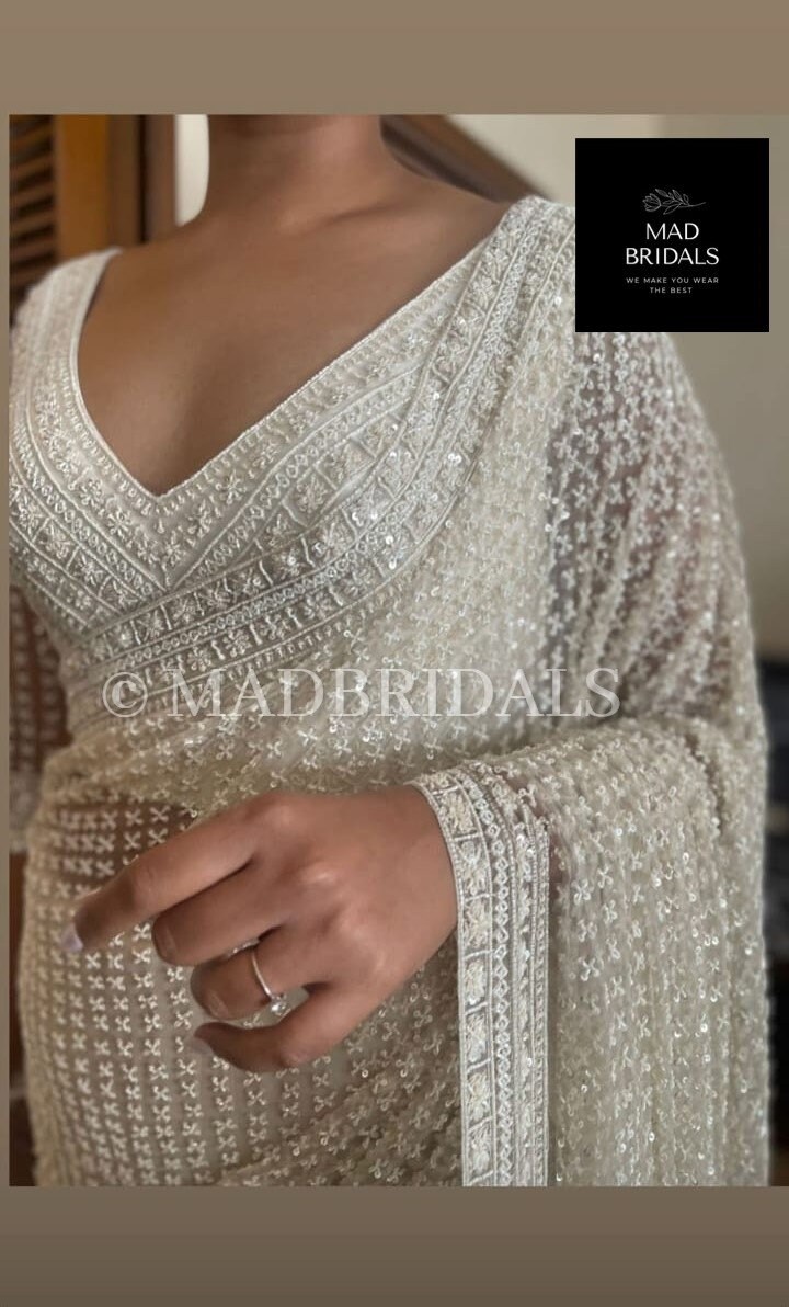 Ivory Pearl Saree, Wedding Saree, Pearl Saree, Designer Saree ...