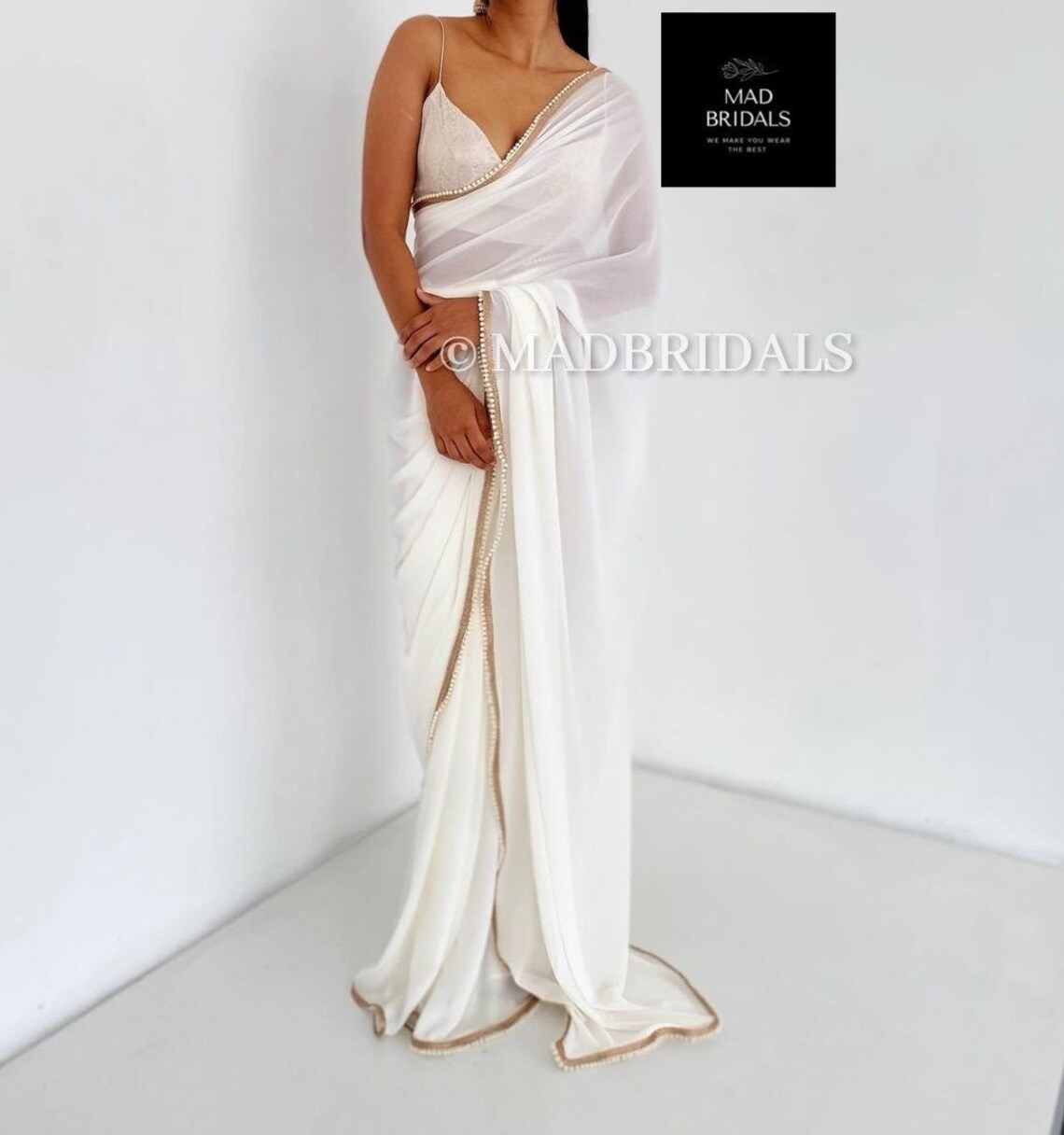 Ivory Pearl Saree, Wedding Saree, Pearl Saree, Designer Saree ...