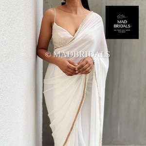 Ivory Pearl Saree, Wedding Saree, Pearl Saree, Designer Saree,bridesmaids Saree, Indian Wedding ...