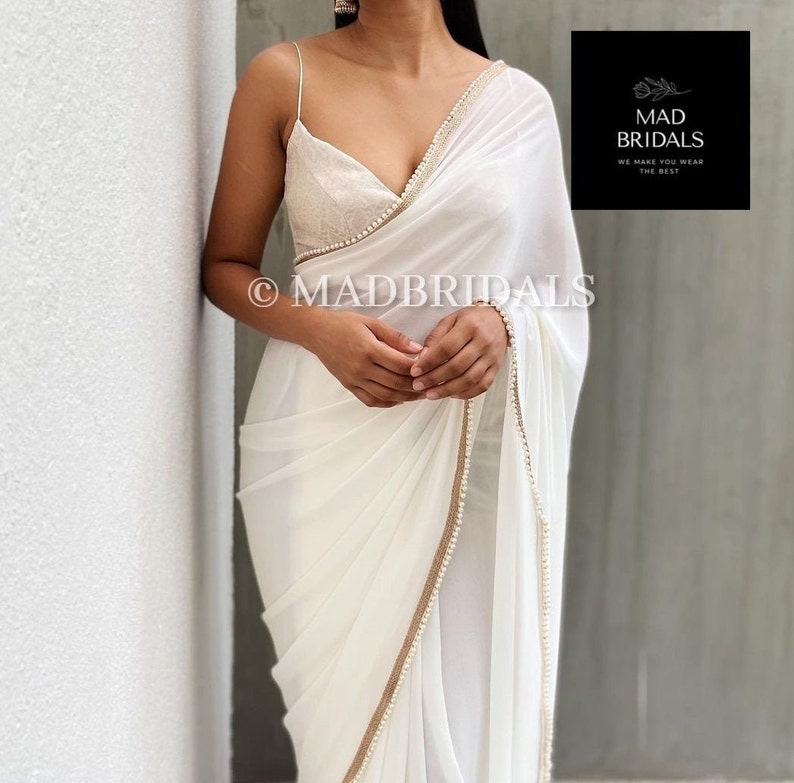 Ivory Pearl Saree, Wedding Saree, Pearl Saree, Designer Saree ...