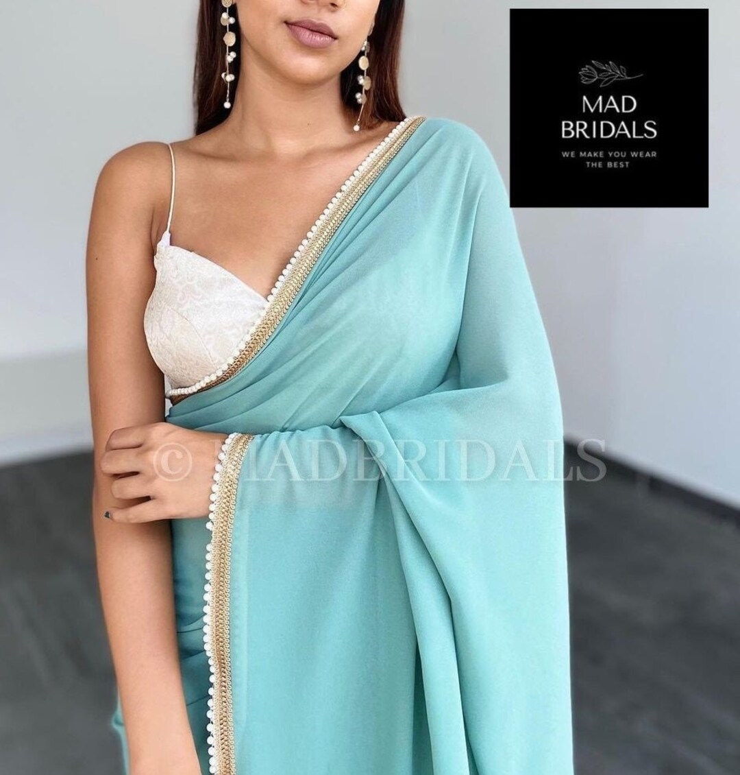 Georgette Pearl Saree, Wedding Pearl Saree, Designer Saree, Bridesmaids ...