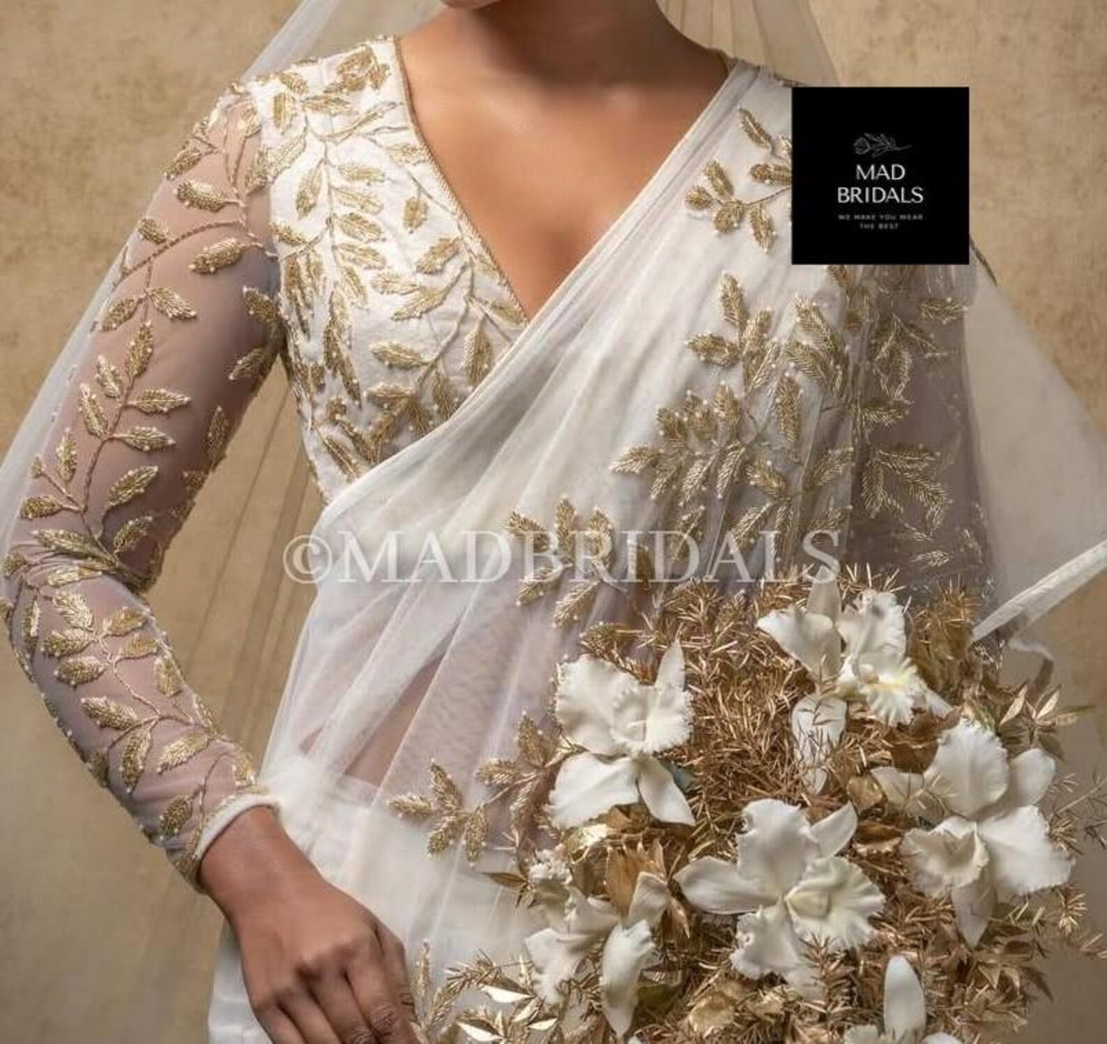Handmade Ivory Bridal Saree, Wedding Dress Gold Wedding Lehenga Latest ...