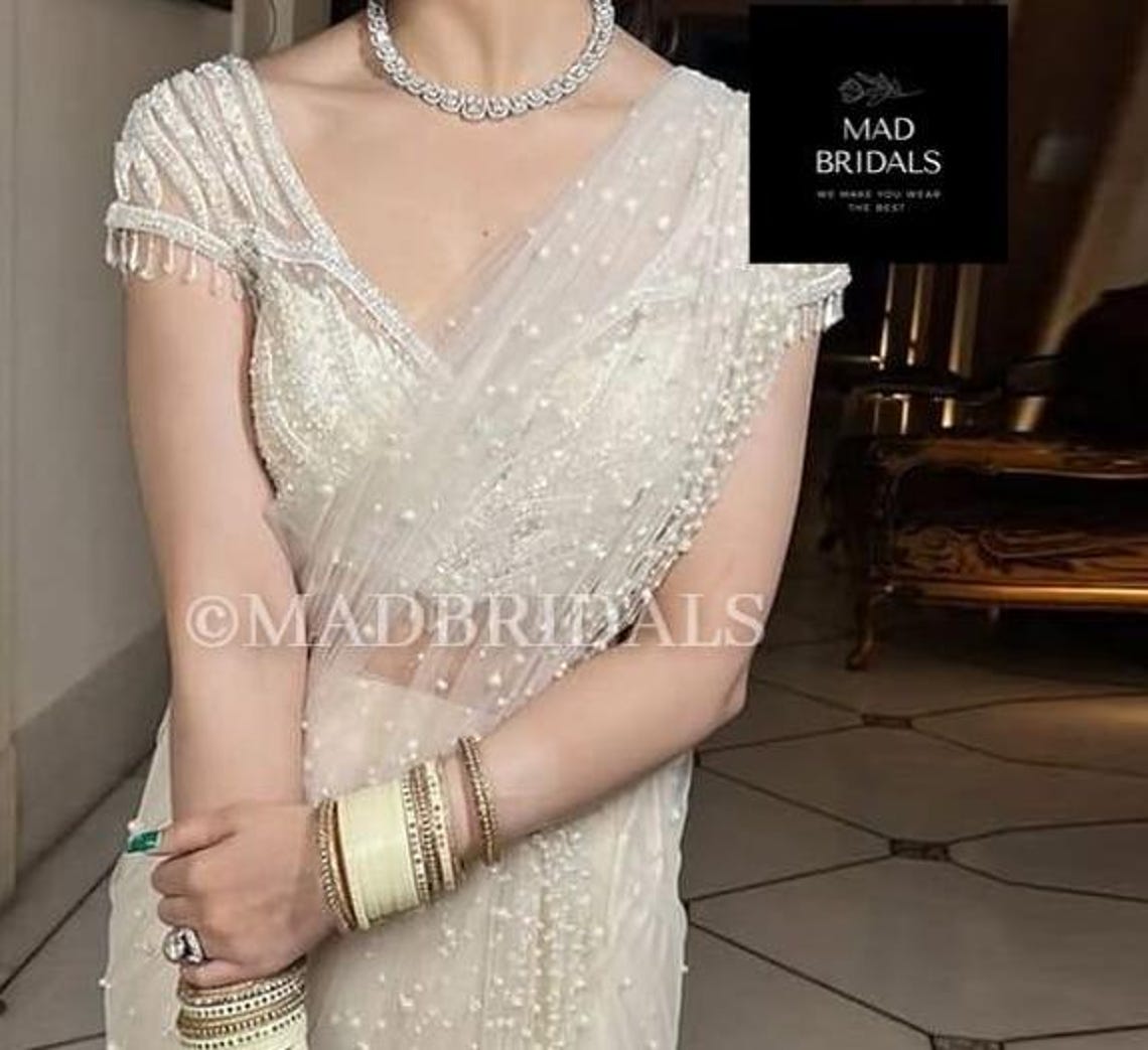 Ivory Pearl Saree, Wedding Saree, Pearl Saree, Designer Saree ...