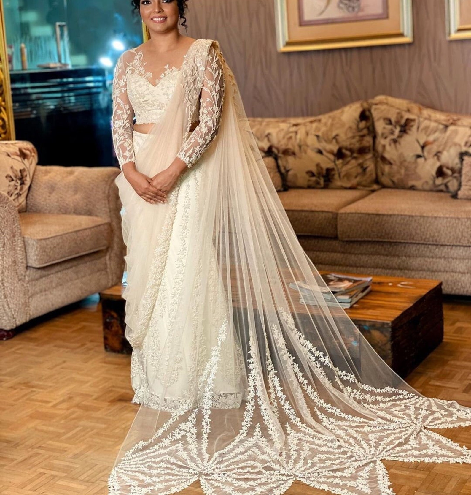 Ivory White Bridal Saree, Veil Saree Lehenga Latest Indian Fashion ...