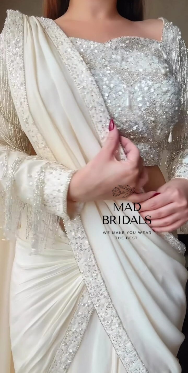 Ivory Pearl Saree, Wedding Saree, Pearl Saree, Designer Saree ...