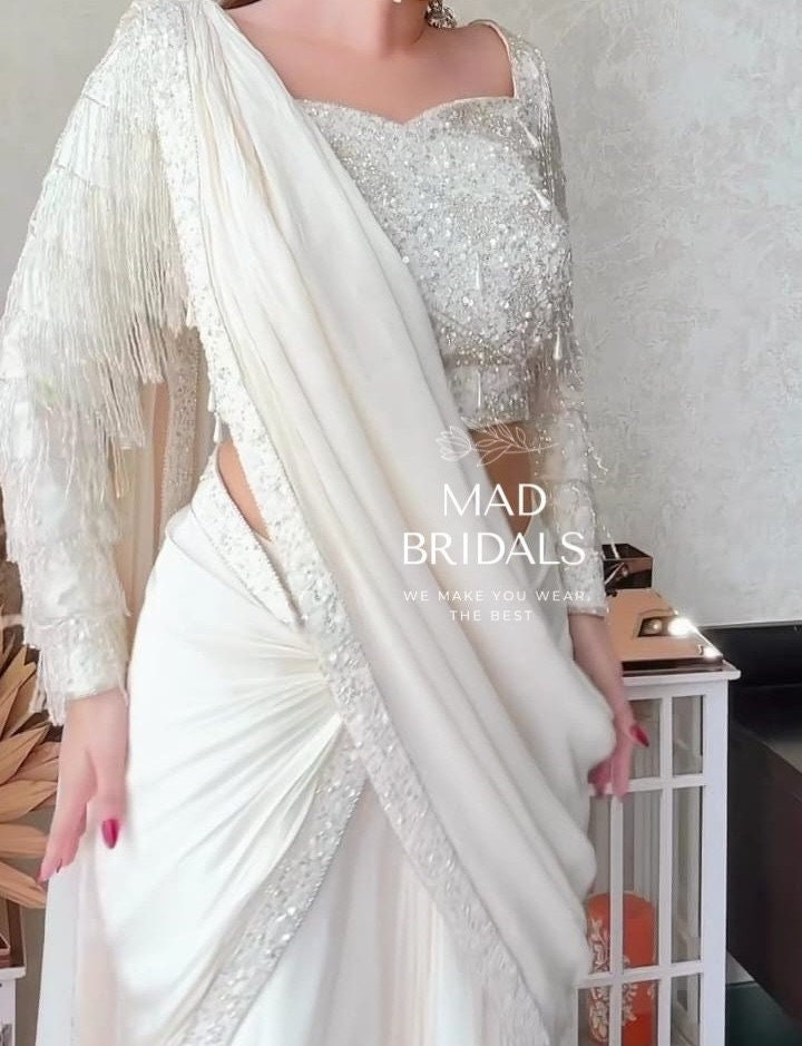 Ivory Pearl Saree, Wedding Saree, Pearl Saree, Designer Saree ...