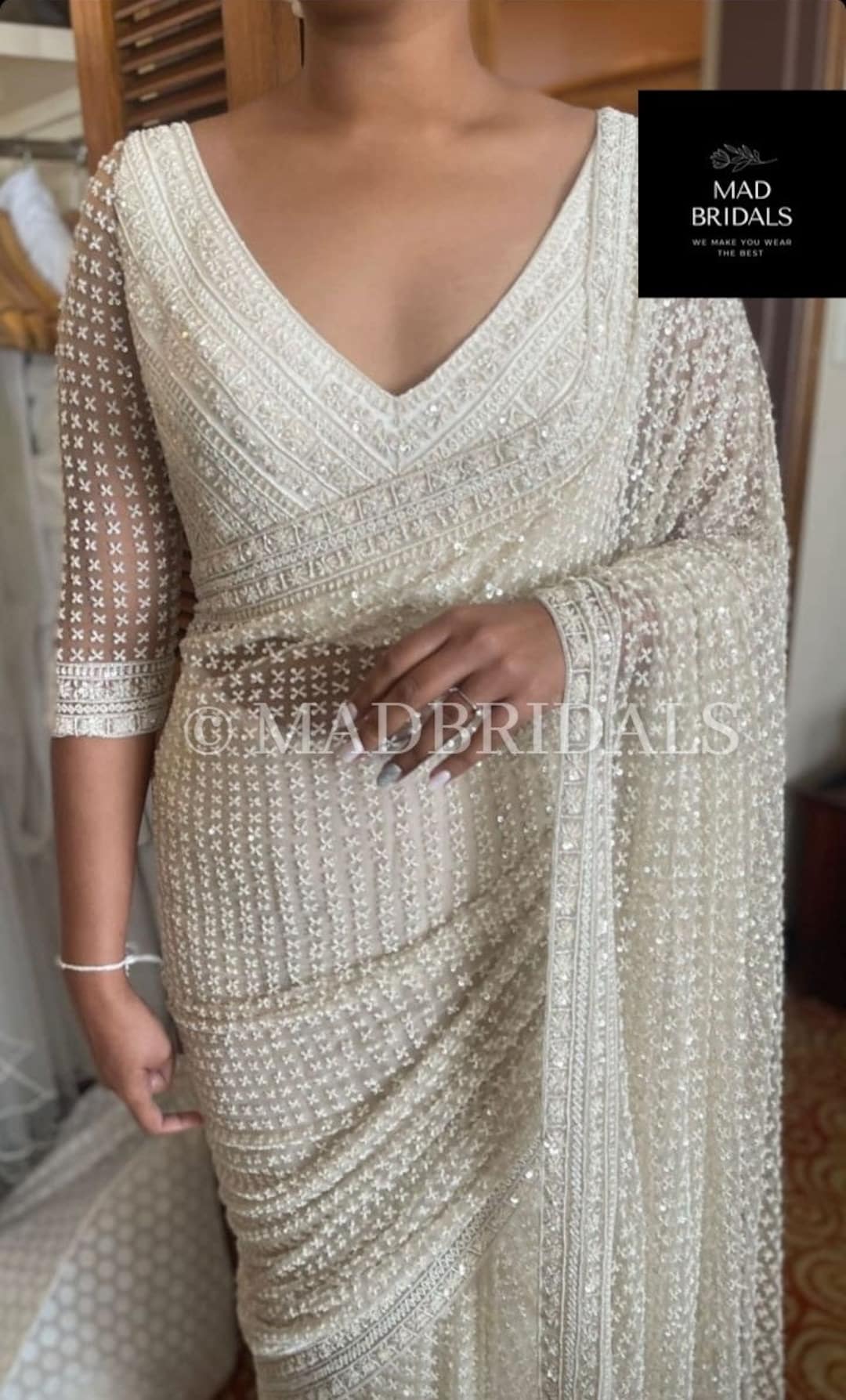 Ivory Pearl Saree, Wedding Saree, Pearl Saree, Designer Saree ...