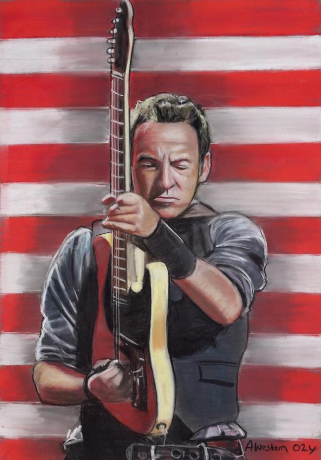 Bruce Springsteen Playing Guitar Art, Pastel Portrait, Musician Wall ...