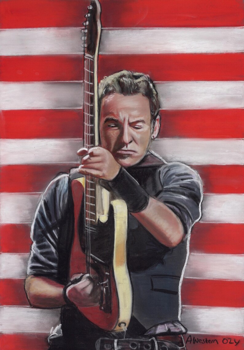 Bruce Springsteen Playing Guitar Art, Pastel Portrait, Musician Wall ...