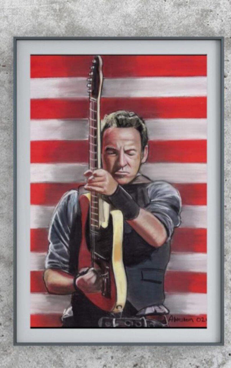 Bruce Springsteen Playing Guitar Art, Pastel Portrait, Musician Wall ...