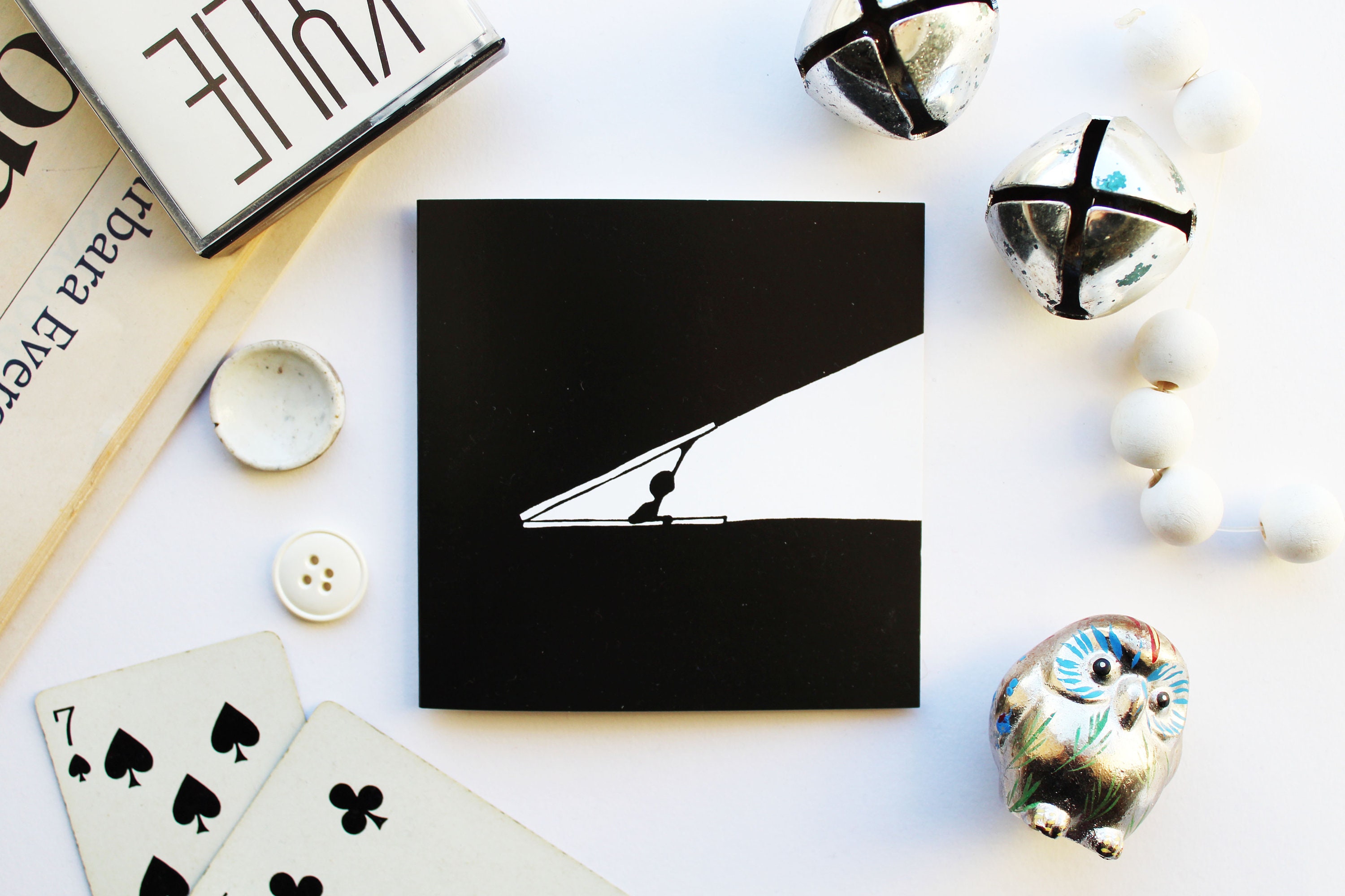 Trapdoor Black and White Card 10x10cm Blank Inside - Etsy