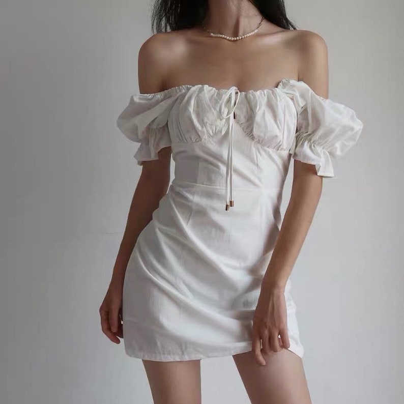 Vintage Milkmaid White Mini Dress Puff Sleeves Y2k Etsy