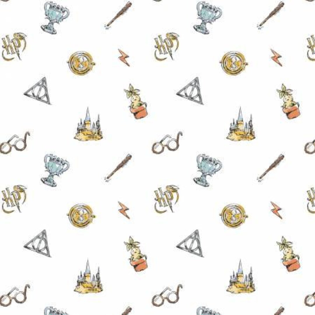 Harry Potter Watercolor Elements Fabric, Camelot Fabrics, 100% Cotton ...