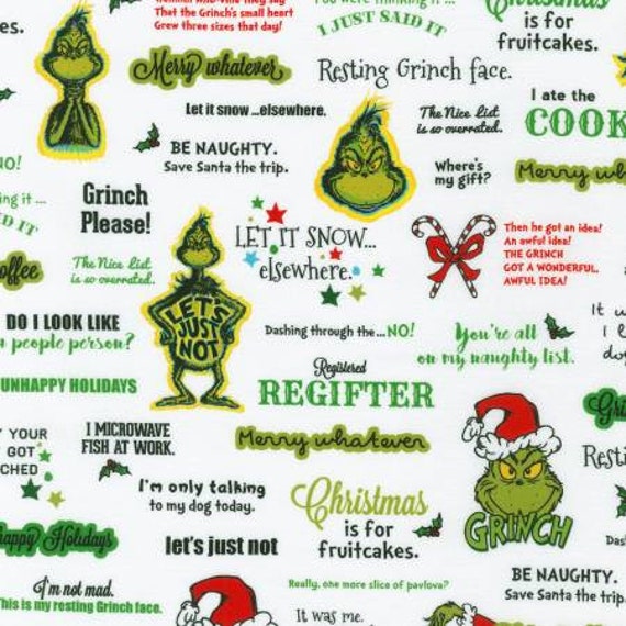 How the Grinch Stole Christmas Grinch Phrases Fabric Robert - Etsy