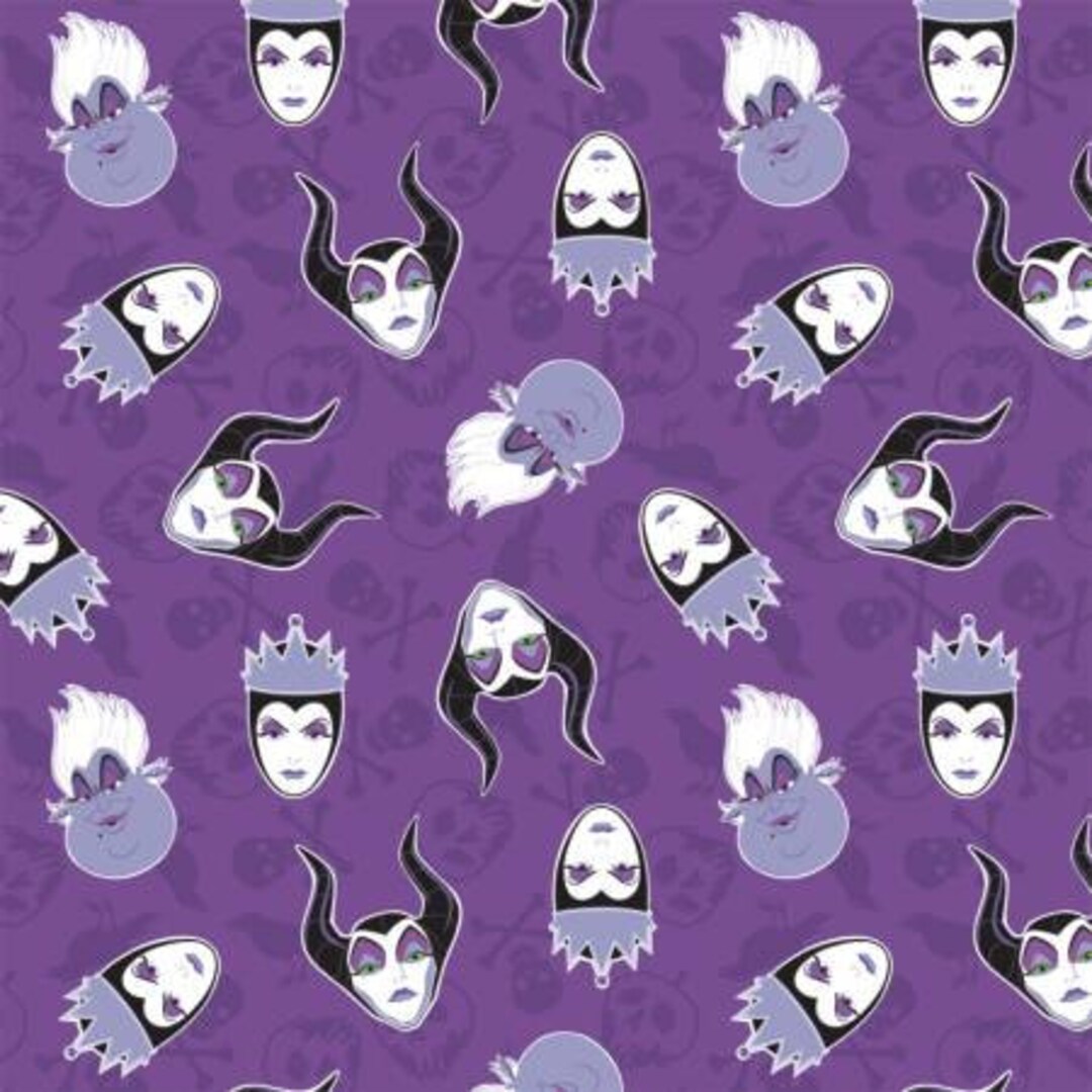 Disney Diabolically Devious Villains Purple Fabric, Camelot Fabrics ...