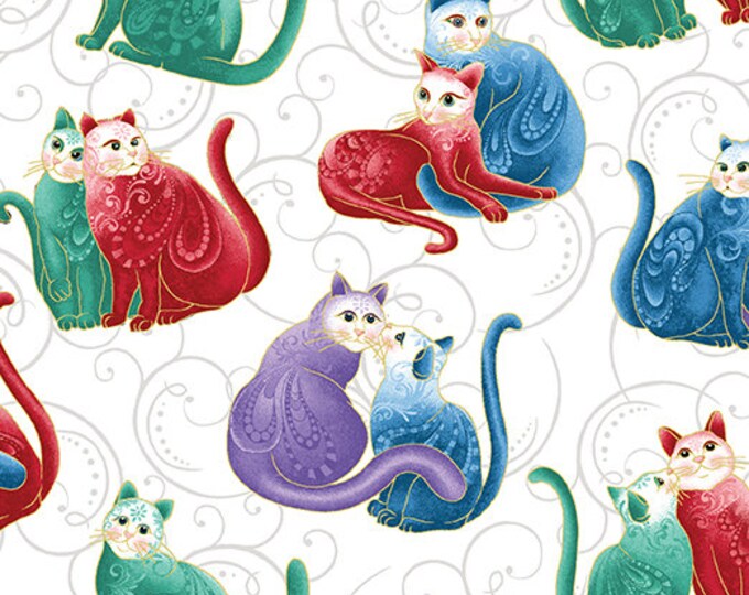 Cat-i-tude Mini Scroll Cats White Fabric, Benartex Fabrics, 100% Cotton ...