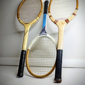 Set of THREE Vintage Wooden Tennis Rackets 1950's Slazenger and the Red ...