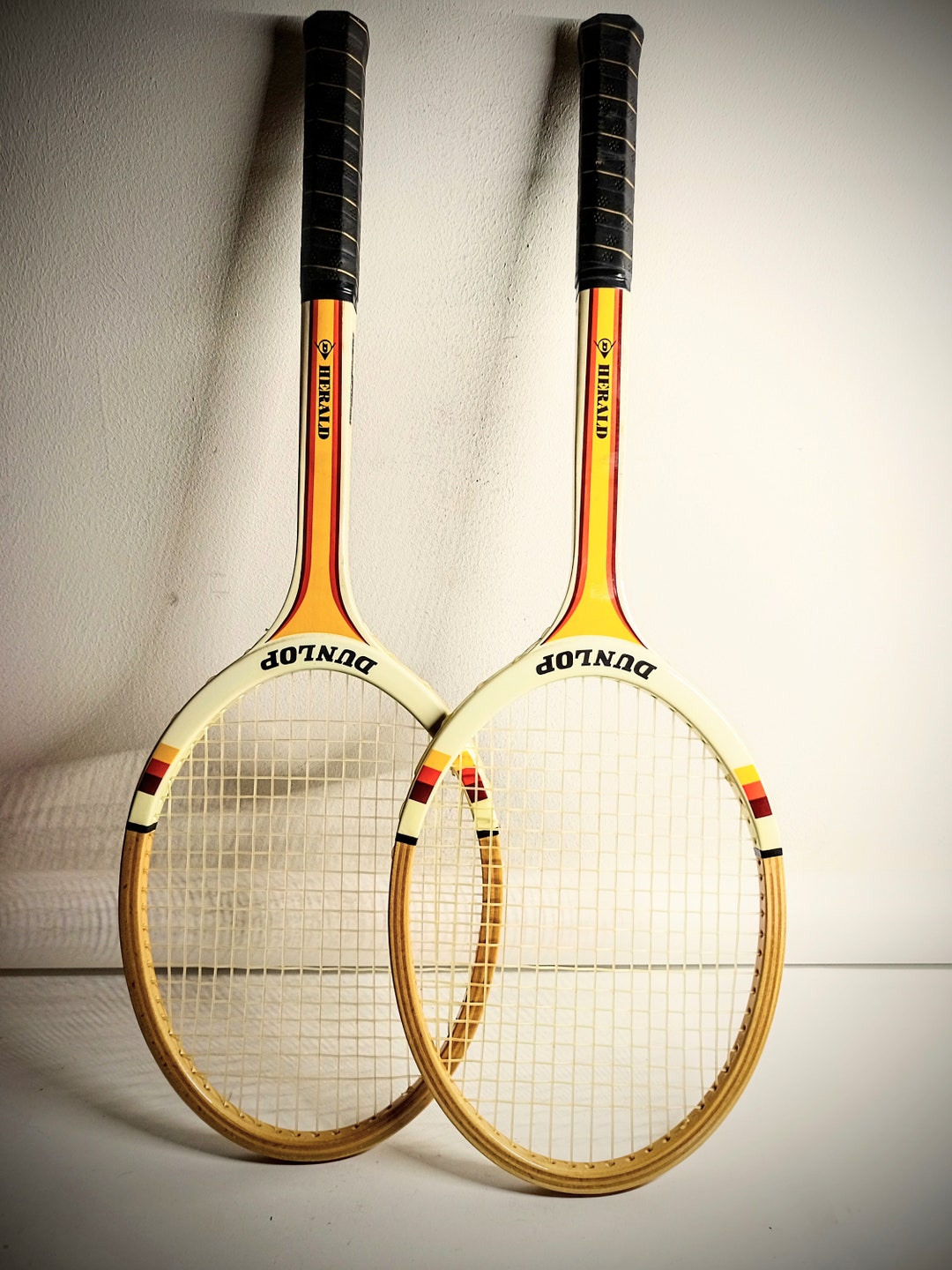 BEAUTIFUL SET of 2 Dunlop HERALD 1970's Vintage Used Wooden Tennis ...