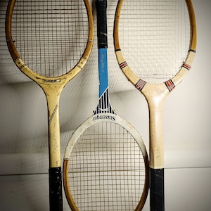 Set of THREE Vintage Wooden Tennis Rackets 1950's Slazenger and the Red ...