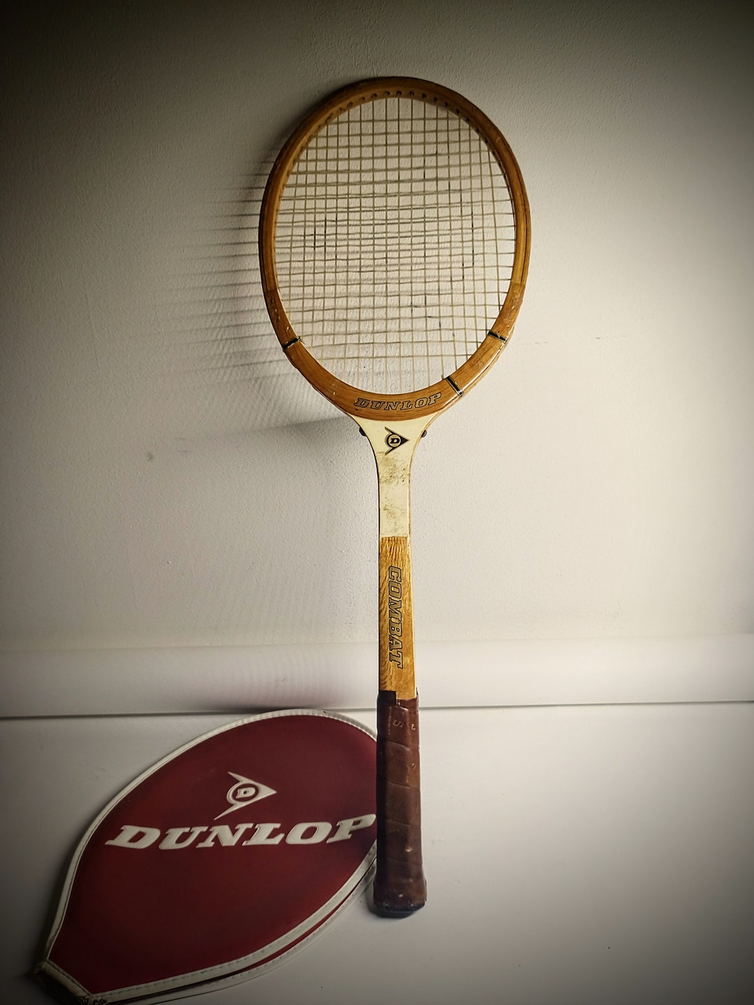 1970's Vintage Used Wooden Tennis Racket Dunlop COMBAT for Use or ...