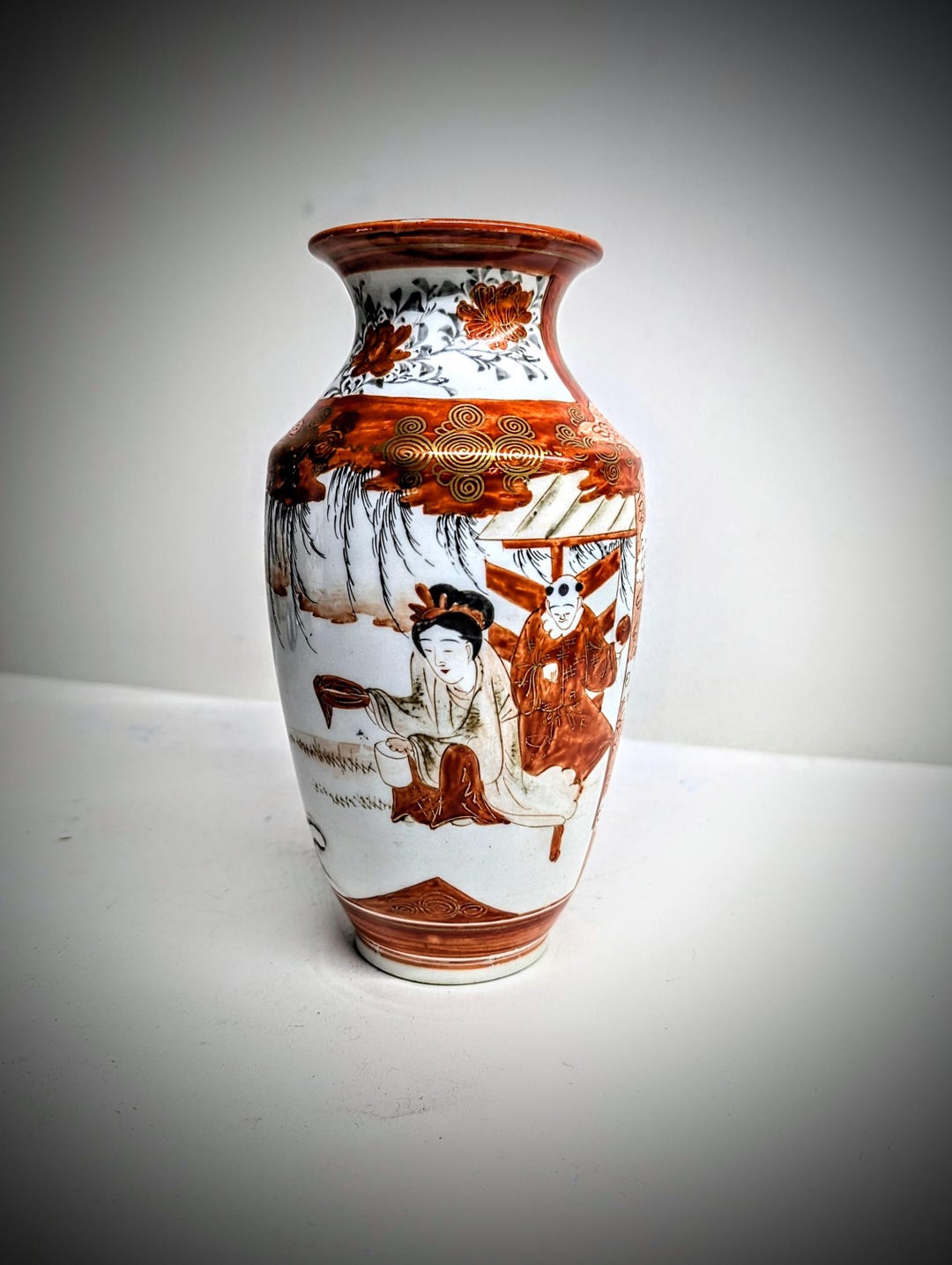 Lovely Japanese Kutani Vase- Geisha-bird Red and Gold Antique Vase ...