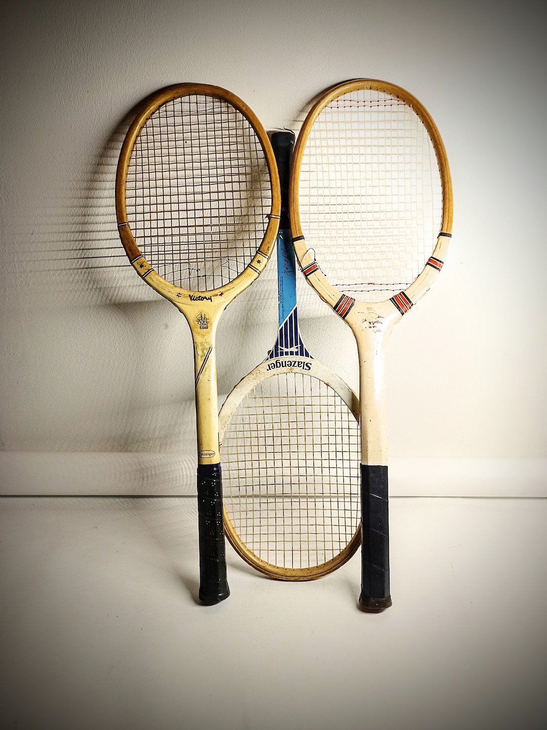 Set of THREE Vintage Wooden Tennis Rackets 1950's Slazenger and the Red ...