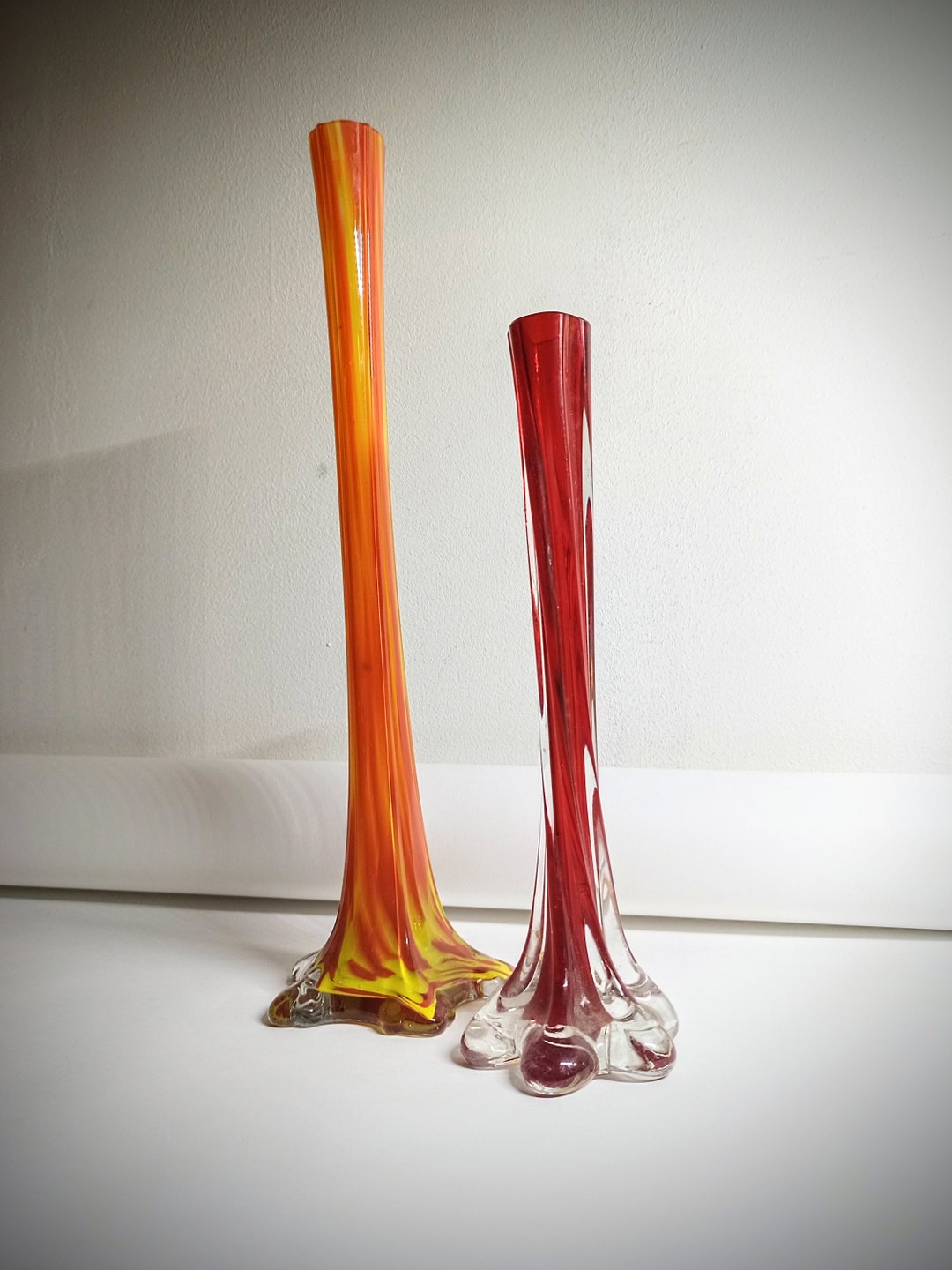 Beautiful Vintage Set of Two One Flower Vases Soliflore Twisted Glass ...