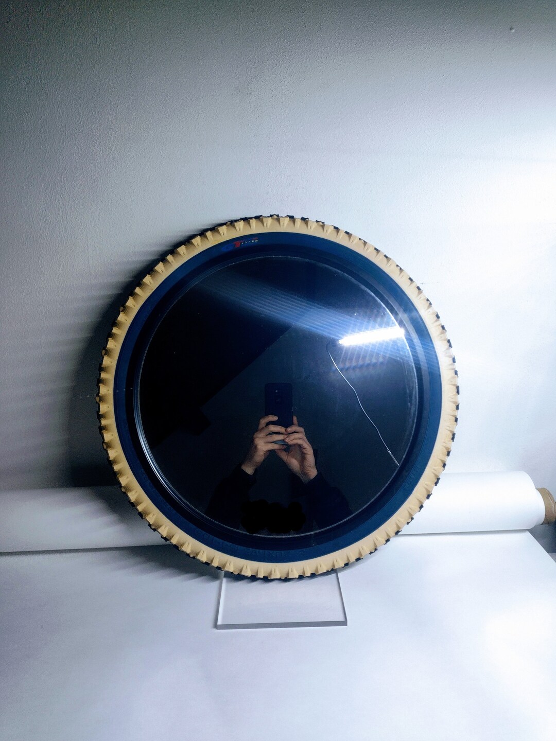 Cool 1990 Vintage Ikea "volda" Tire Mirror Blue/cream White Wall Tire ...