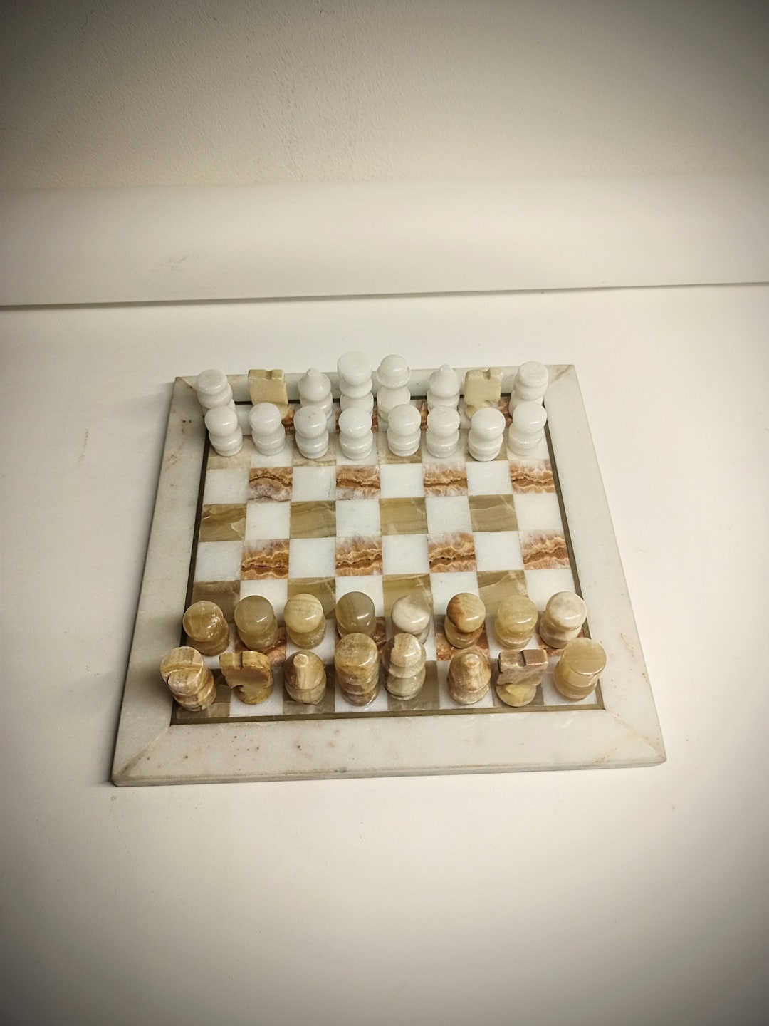 Rare Vintage Marble Chess Set Beautifull Details Brass Frame Full ...