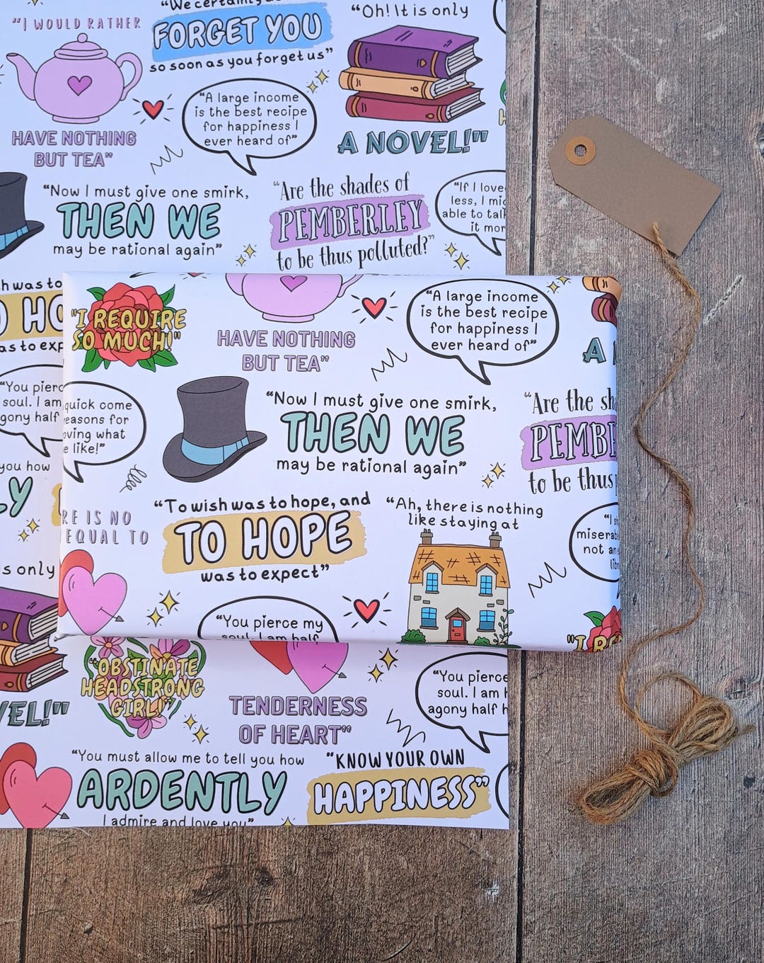 Jane Austen Quotes Gift Wrap - Wrapping Paper - Jane Austen Wrapping ...