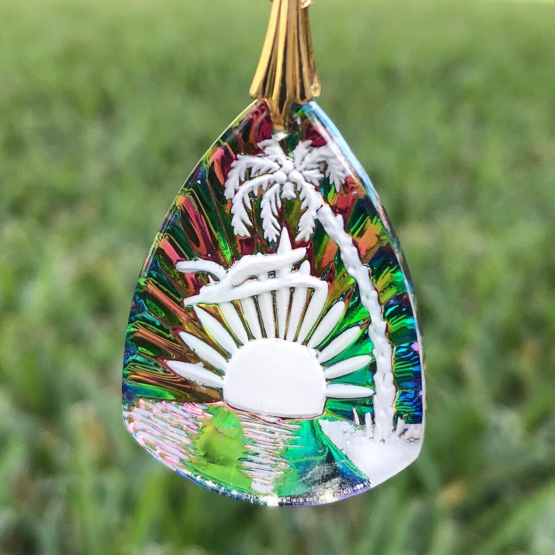 Colorful Sunset Scene Vintage German Glass Intaglio Pendant - Etsy