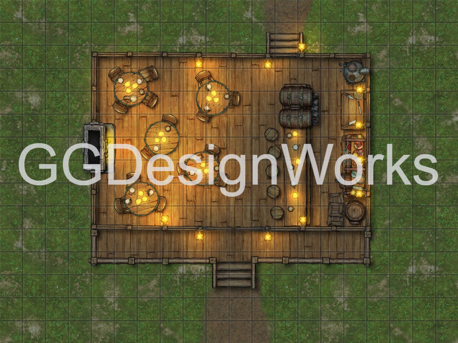 Dnd 4k Digital Battle Map - Tavern (night With Grid) Map. Dungeons and ...