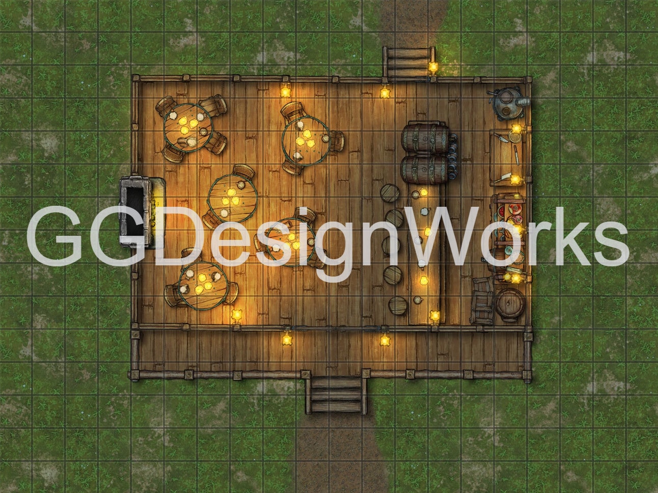 Dnd 4k Digital Battle Map - Tavern (night With Grid) Map. Dungeons and ...