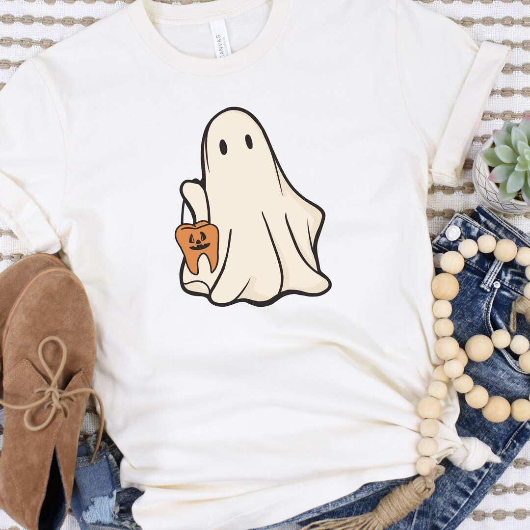 Dental Halloween Shirt, Ghost Tooth Pumpkin Shirt, Spooky Season Shirt ...