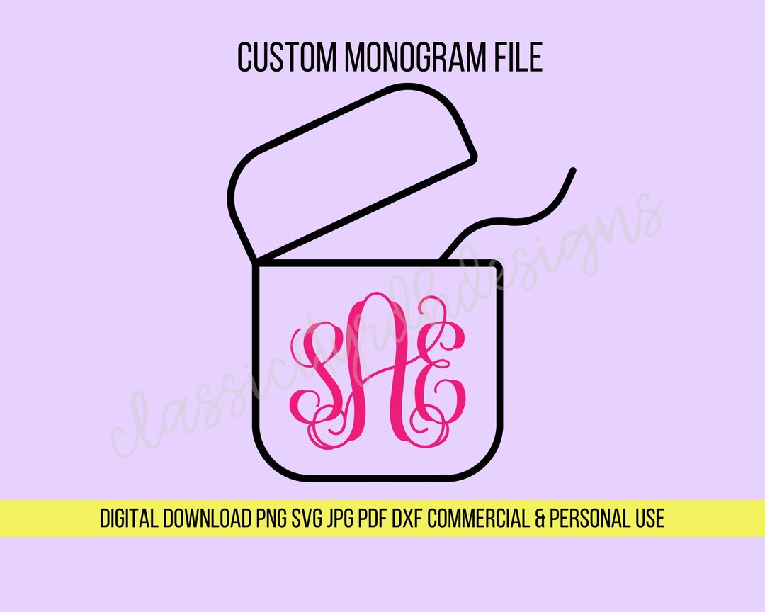 Custom Monogram Floss Cutout Dental SVG Files, Digital Download for ...