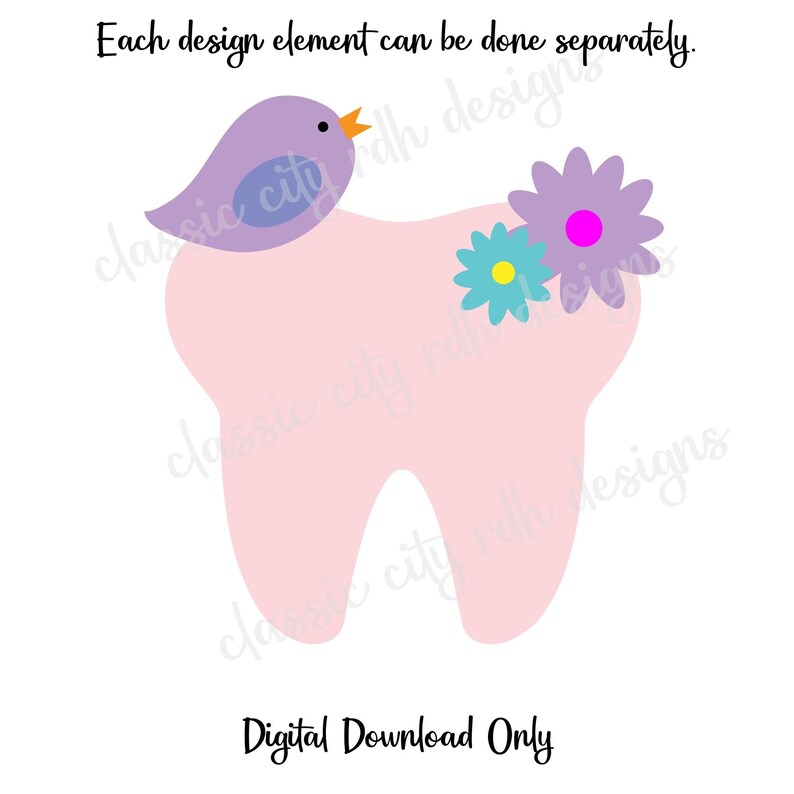 Tooth With Bird & Flowers SVG Files Digital Download for | Etsy
