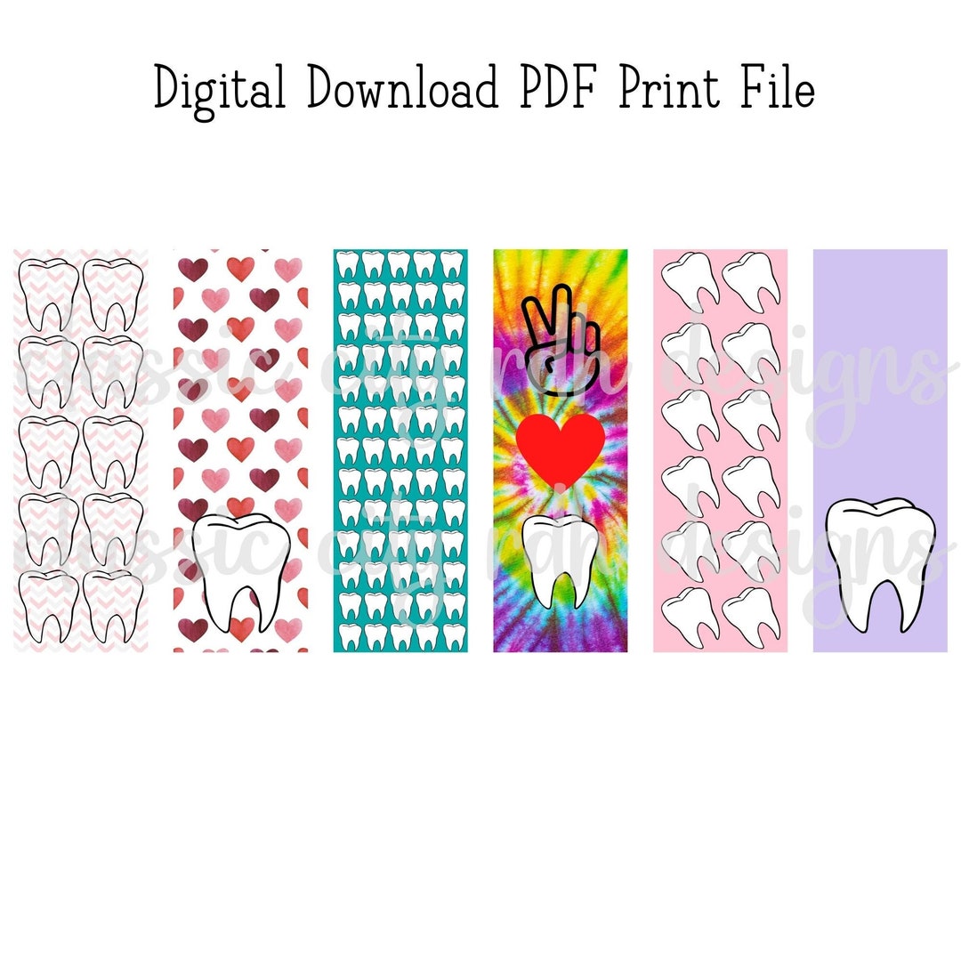 Printable Tooth Bookmarks (digital Download) Set of 6 Printable ...