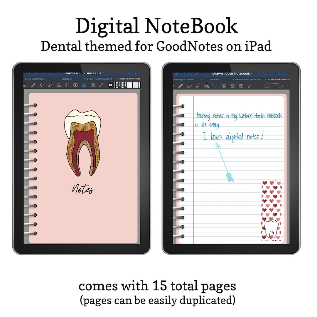 Dental Themed Hand Drawn Tooth Digital Notebook for Goodnotes on iPad 6 ...