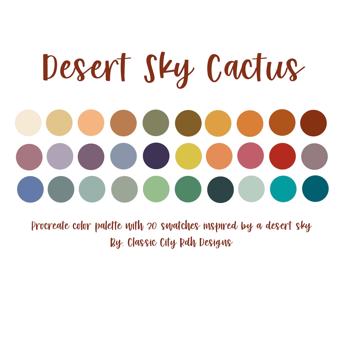 Desert Sky Cactus Color Palette for Procreate, Color Swatches, iPad ...