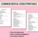 Dental Insurance Codes Printable Most Commonly Used CDT Codes Instant ...
