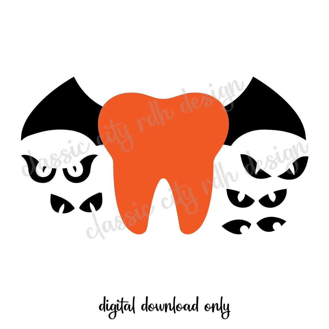 Tooth Bat Wing Halloween With Eyes SVG Files, Digital Download for ...