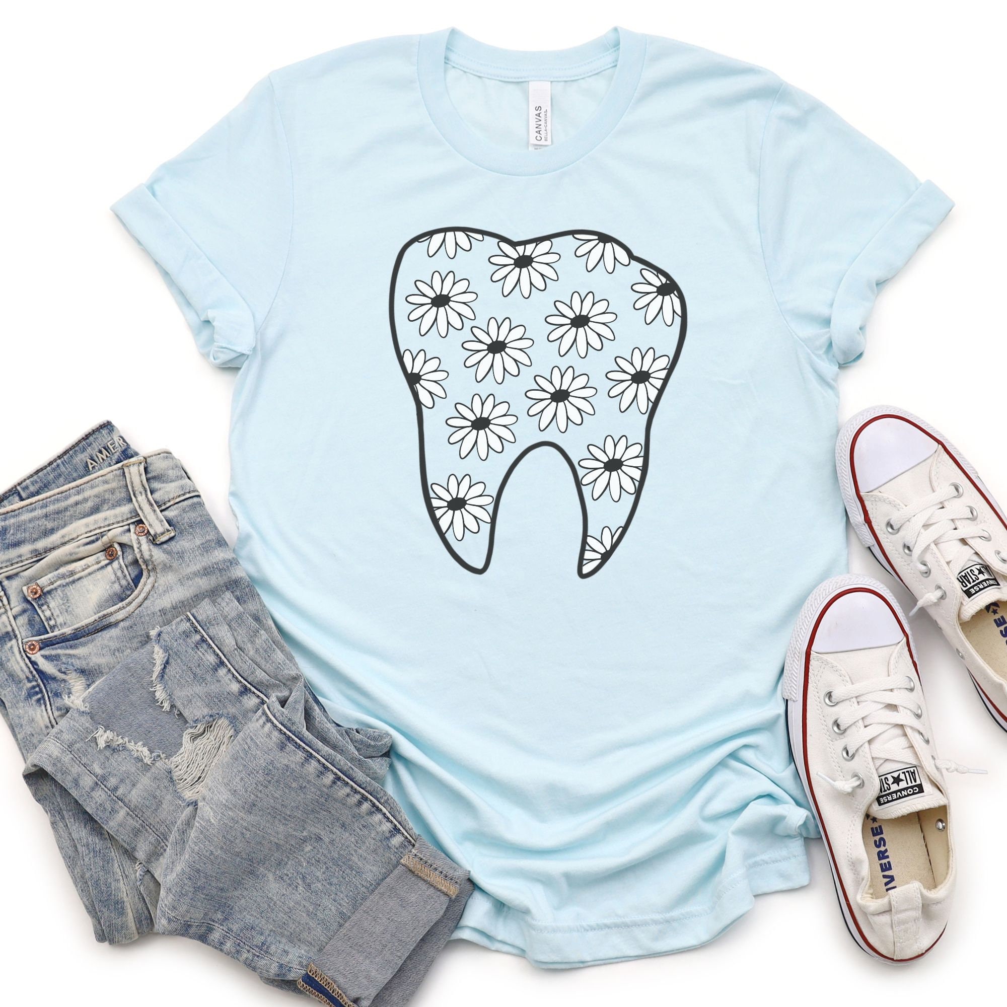 Dental Shirt, Daisy Tooth Shirt, Floral Tooth Shirt, Dentist Shirt ...