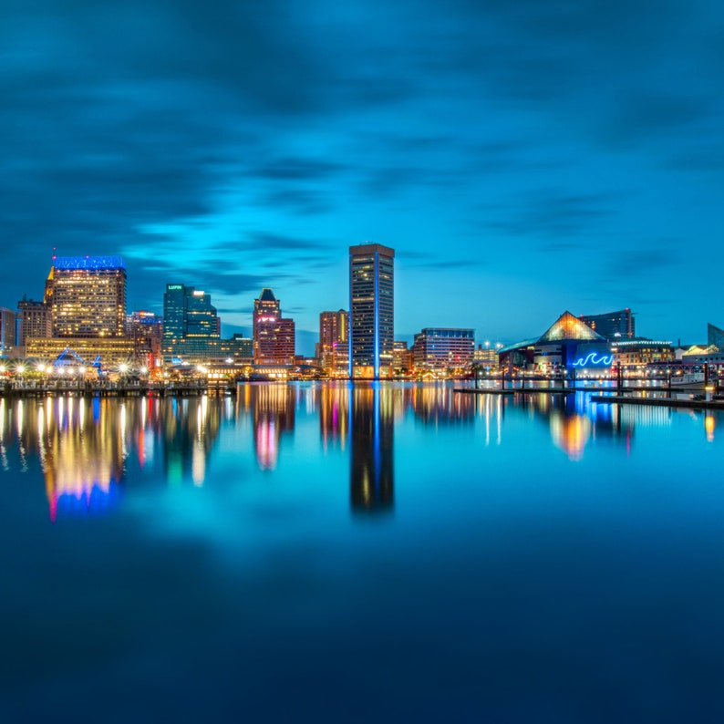 Blue Baltimore Skyline Innerharbor Long Exposure Photograpy - Etsy