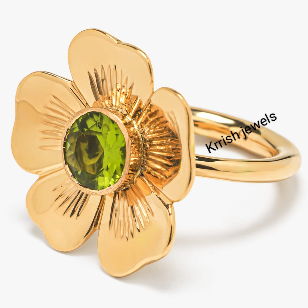 14k Gold Flower Ring Solid Gold Gemstone Flower Ring Gold - Etsy