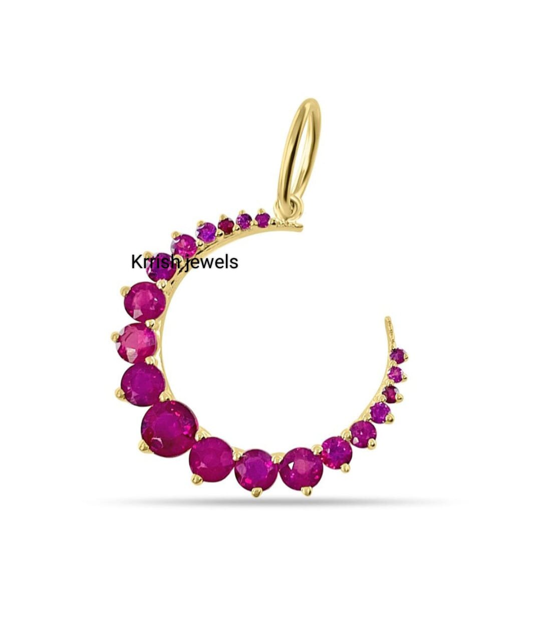 14k Yellow Gold With Stunning All Ruby Crescent Moon Charm - Etsy