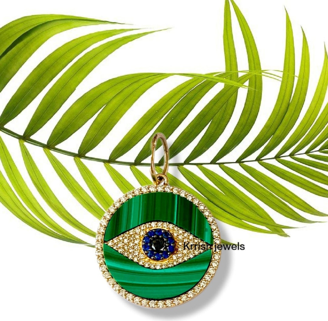 Malachite Evil Eye Charm, Malachite and Diamond Eye Charm, Evil Eye ...