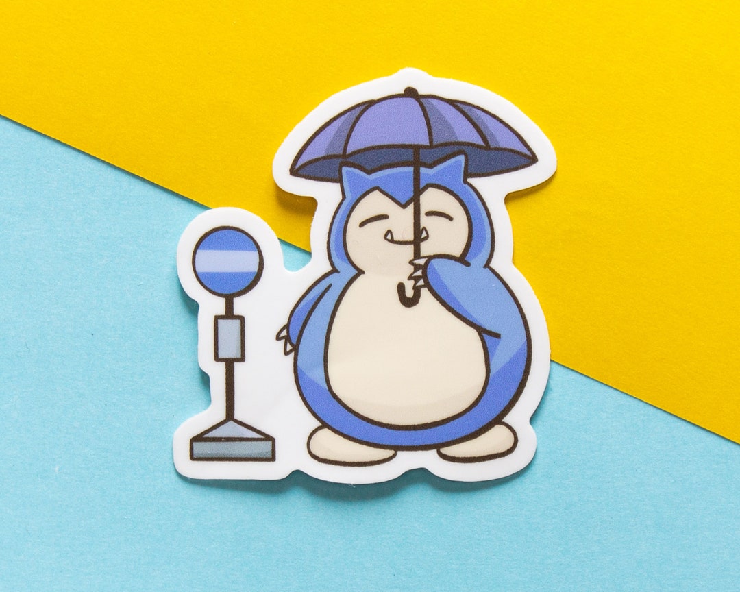 Snorlax Sticker 2 PKMN Vinyl Sticker, Snorlax Holding Umbrella, Anime ...