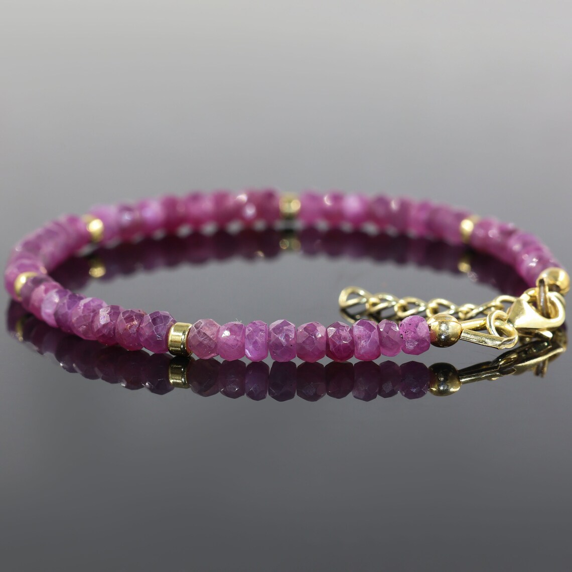 Natural Ruby Gemstone Beaded Bracelet for Women, Minimalist Bracelet ...