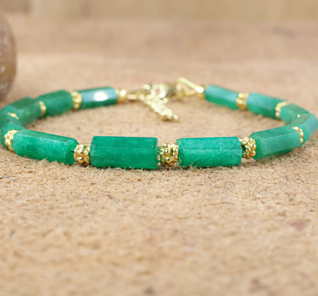 Hexagon Emerald Pencil Bracelet for Women, Gold Bracelet, AAA Emerald ...