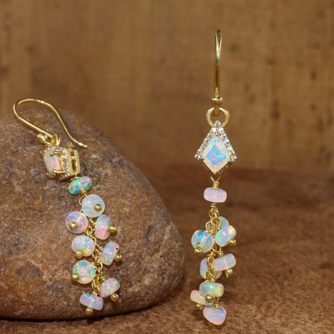 Drop and Dangle Cluster Earrings for Women, Fire Opal Earrings for Her ...